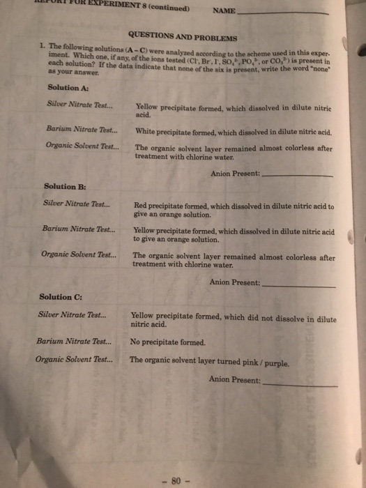 Solved REPORT FOR EXPERIMENT 4 (continued) NAME QUESTIONS | Chegg.com