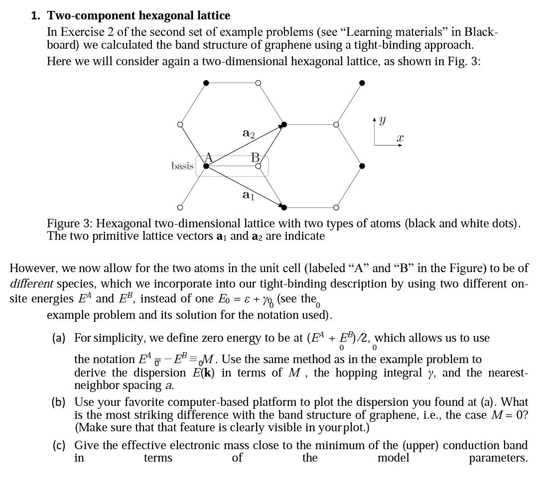 1. Two-component hexagonal lattice In Exercise 2 of | Chegg.com