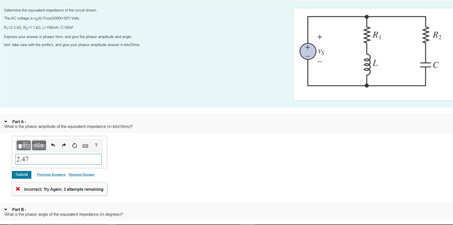 Solved Determine the equivalent impedance of the circuit | Chegg.com