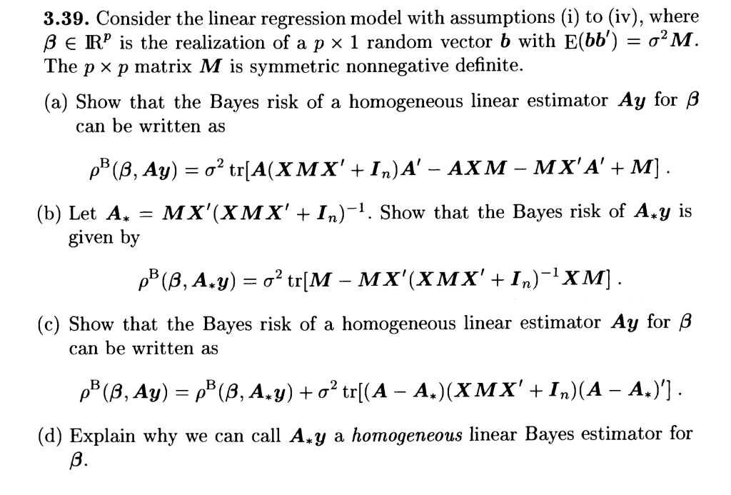 Solved 3.39. Consider the linear regression model with | Chegg.com