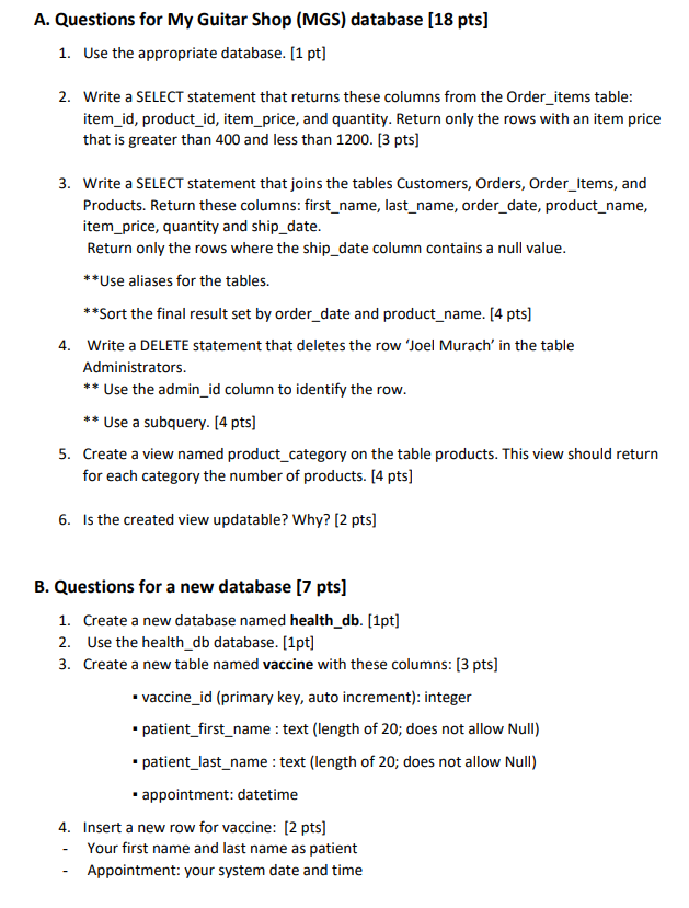 Solved A. Questions for My Guitar Shop (MGS) database [18 | Chegg.com
