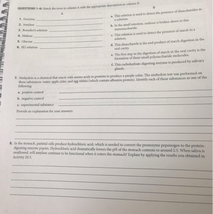 Solved QUESTIONS 1-6: Match the term in column A with the | Chegg.com