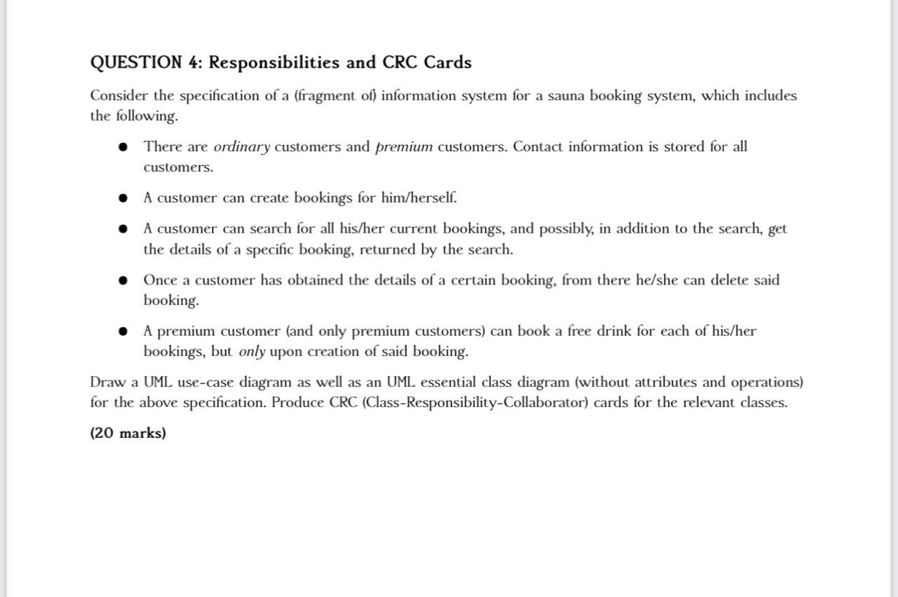 Solved QUESTION 4: Responsibilities and CRC Cards Consider | Chegg.com