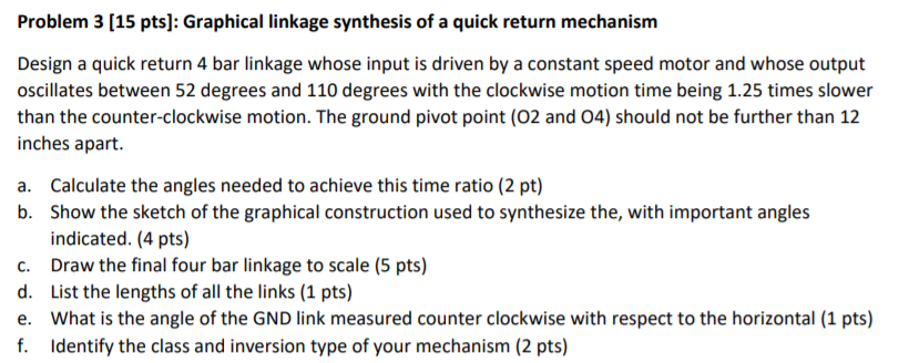 Problem 3 (15 pts]: Graphical linkage synthesis of a | Chegg.com