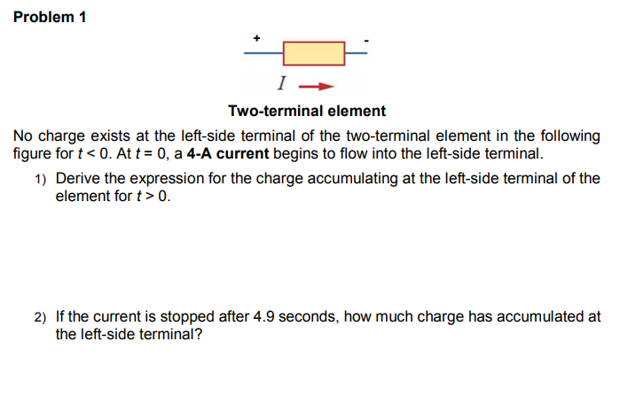 Solved Problem 1 Two-terminal element No charge exists at | Chegg.com