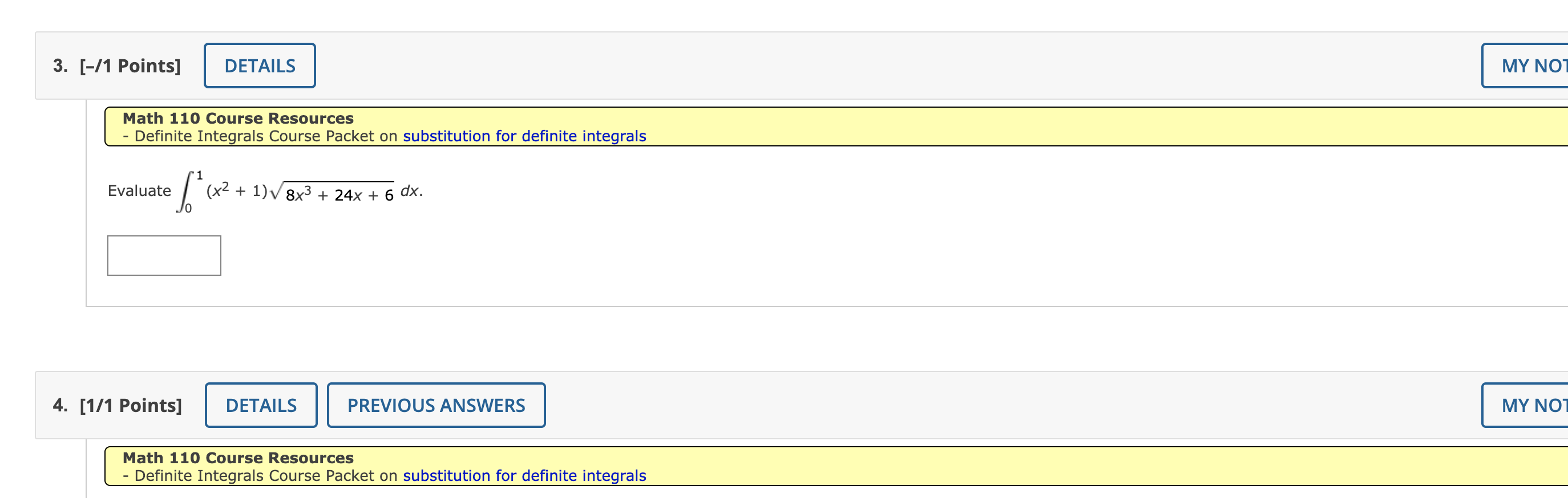 Solved Math 110 Course Resources - Definite Integrals Course | Chegg.com