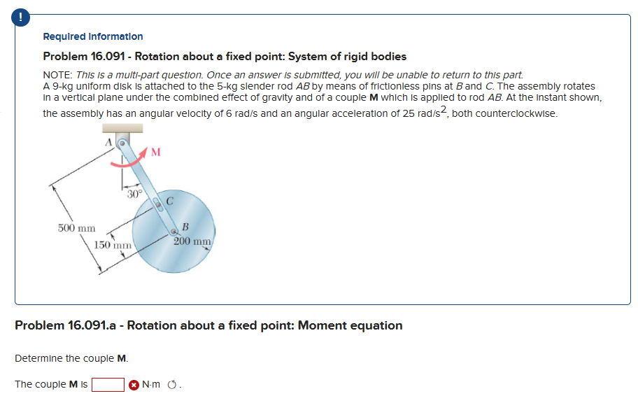 Solved Problem 16.091 - Rotation about a fixed point: System | Chegg.com