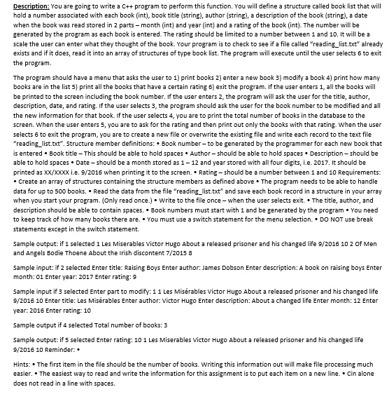 Solved Description: You are going to write a ++ program to | Chegg.com