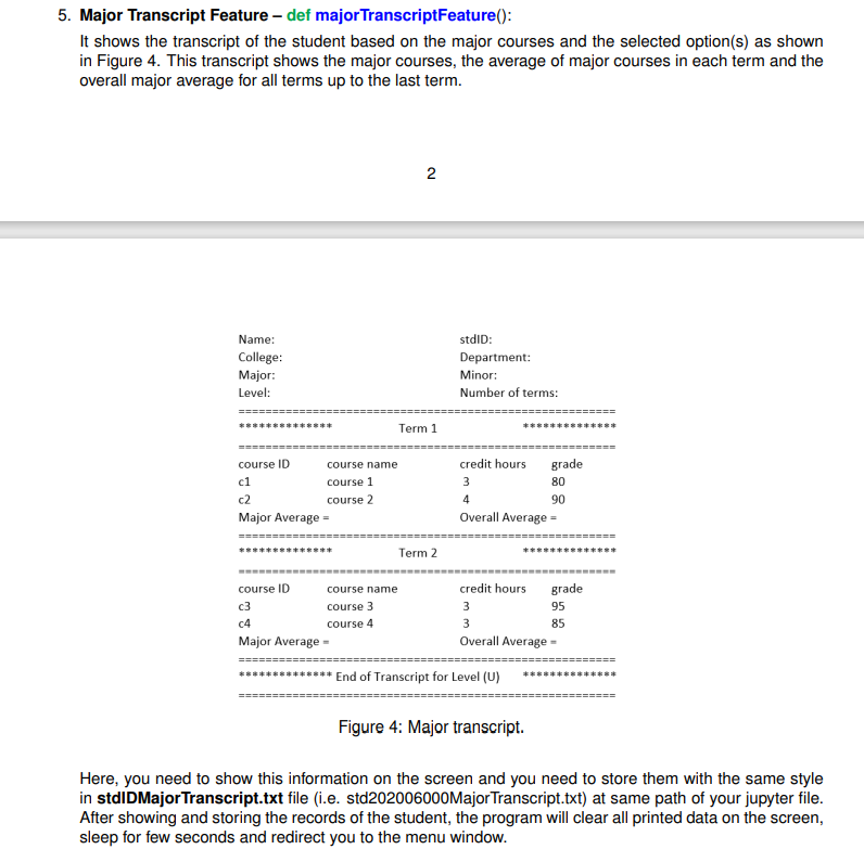 5. Major Transcript Feature - def major | Chegg.com