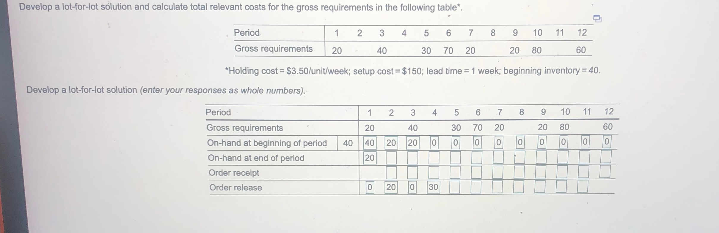 Solved Develop a lot-for-lot solution and calculate total | Chegg.com