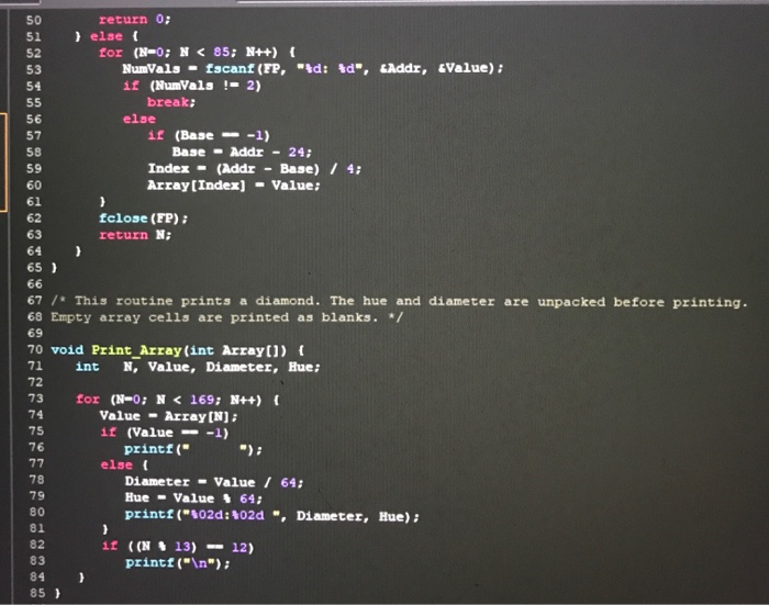 Solved Complete the Diamond Sort project. Following the code | Chegg.com