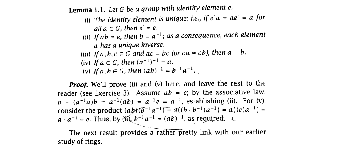 Solved Lemma 1.1. Let G be a group with identity element e. | Chegg.com