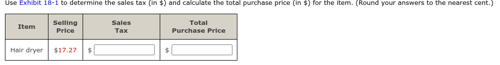 Solved Use Exhibit 18−1 to determine the sales tax (in $ ) | Chegg.com