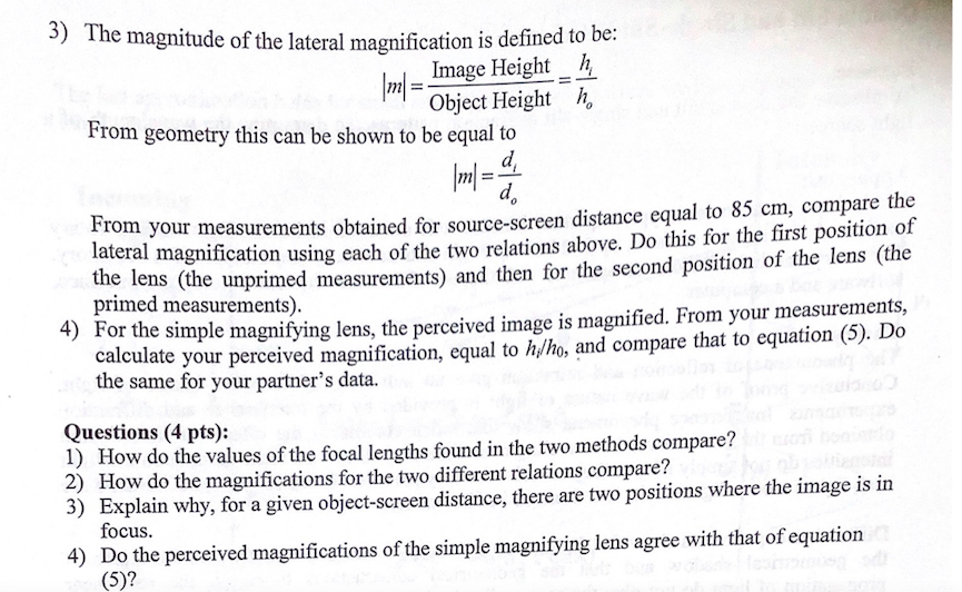 1) Focal Length: Object at Infinity Trial You Partner | Chegg.com
