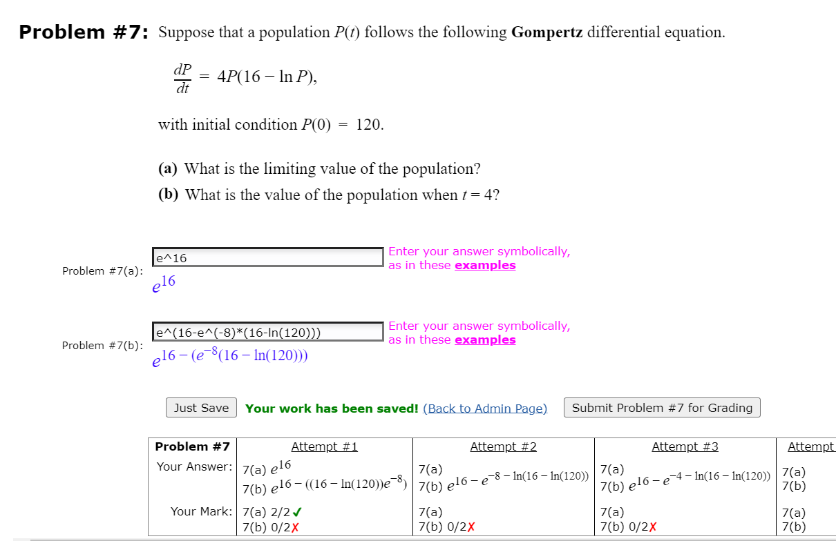 Solved Problem \# 7: Suppose that a population P(t) follows | Chegg.com