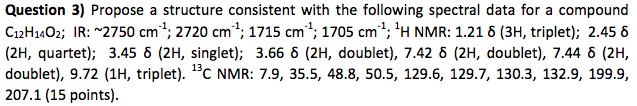 Solved Question 3) Propose a structure consistent with the | Chegg.com