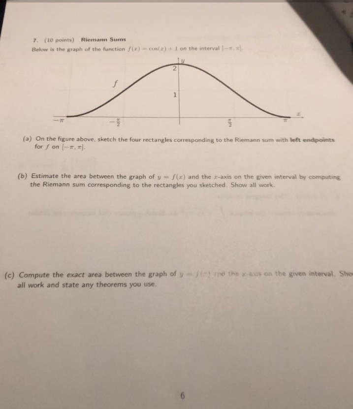Solved 7. (10 points) Riemann Sums Below is the graph of the | Chegg.com