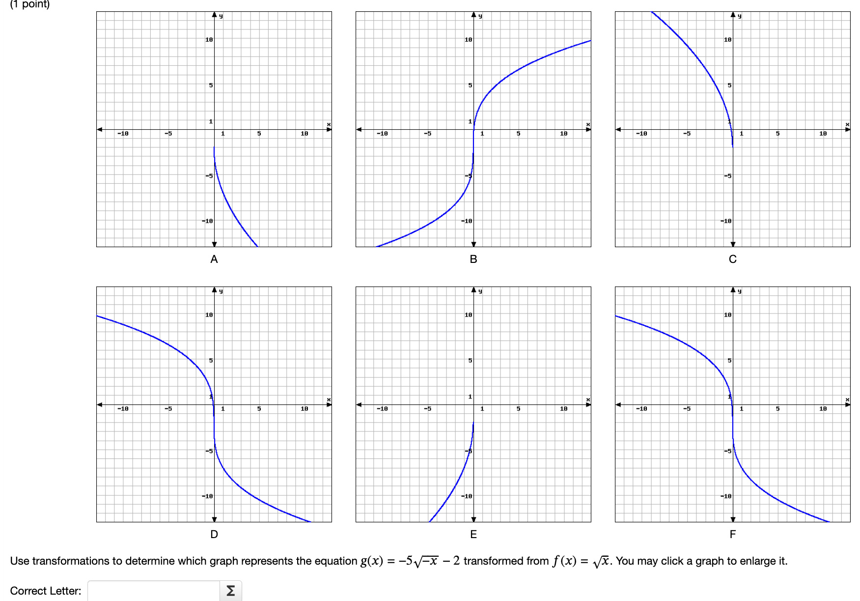 Solved Use transformations to determine which graph | Chegg.com