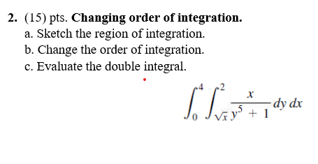 Solved 2. (15) pts. Changing order of integration. a. Sketch | Chegg.com