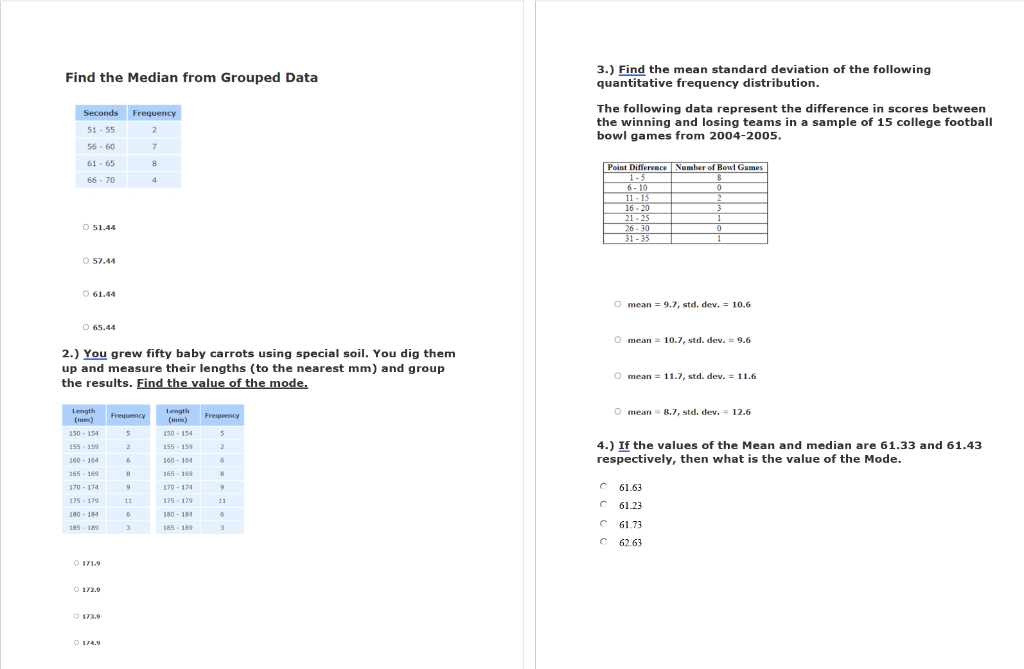 Solved Find the Median from Grouped Data 3.) Find the mean | Chegg.com