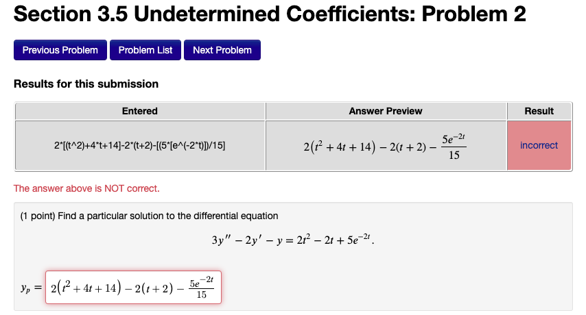 Solved Section 3.5 Undetermined Coefficients: Problem 2 | Chegg.com