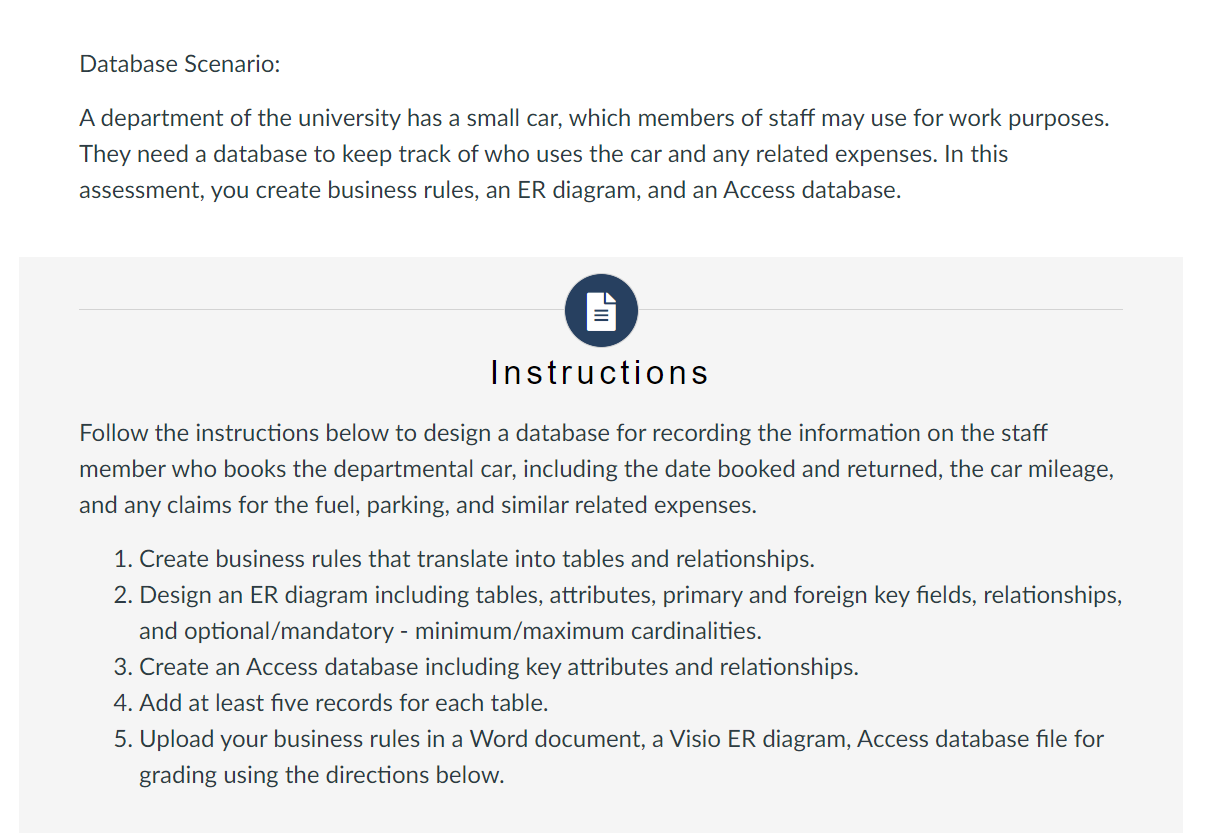 Solved Database Scenario: A department of the university has | Chegg.com