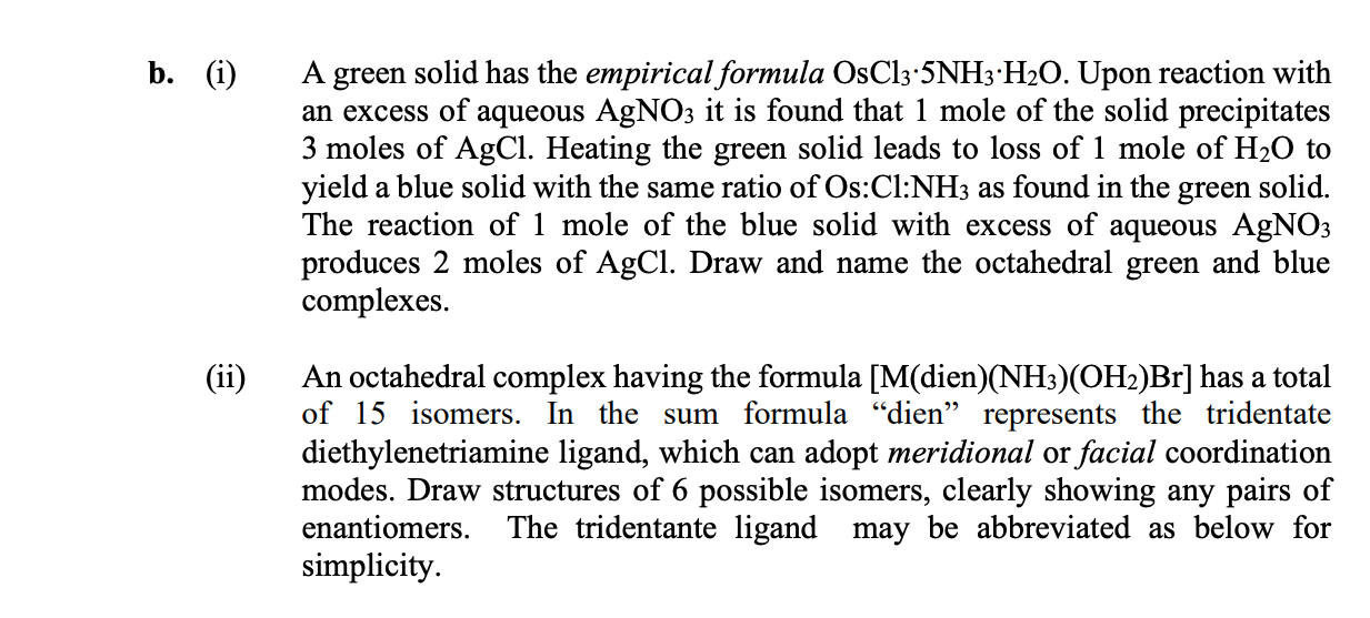 Solved b. (i) A green solid has the empirical formula | Chegg.com