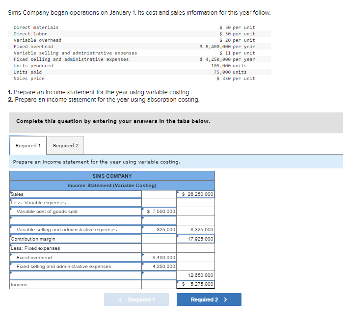 Solved Sims Company began operations on January 1 . Its cost | Chegg.com
