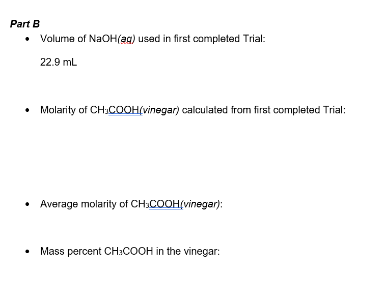 Solved EXPERIMENTAL DATA SHEET Part A: Standardization of | Chegg.com