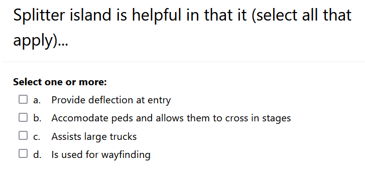 Splitter island is helpful in that it (select all | Chegg.com