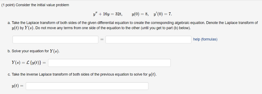 Solved (1 point) Consider the initial value problem " 16y | Chegg.com