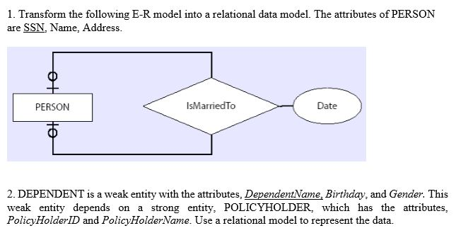 Solved 1. Transform the following E-R model into a | Chegg.com