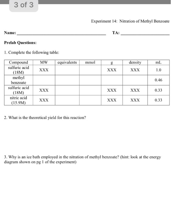 Solved 3 Of 3 Experiment 14 Nitration Of Methyl Benzoate