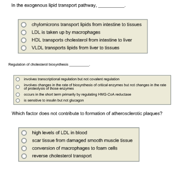 Solved In the exogenous lipid transport pathway, O O | Chegg.com