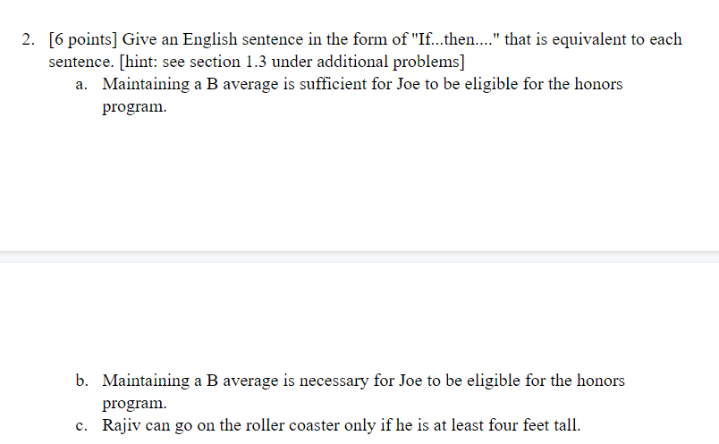 Solved 2. [6 points] Give an English sentence in the form of | Chegg.com