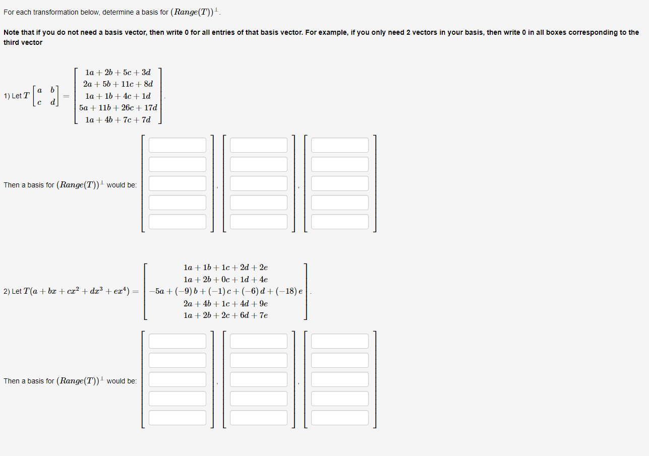 Solved For each transformation below, determine a basis for | Chegg.com
