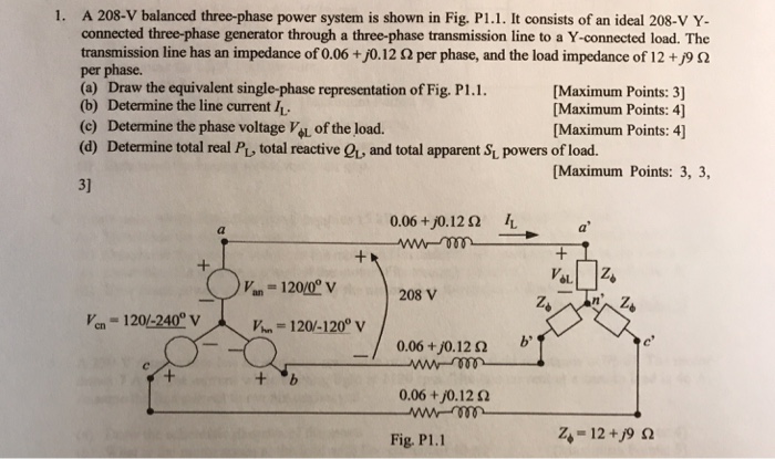 Solved A 208-V balanced three-phase power system is shown in | Chegg.com
