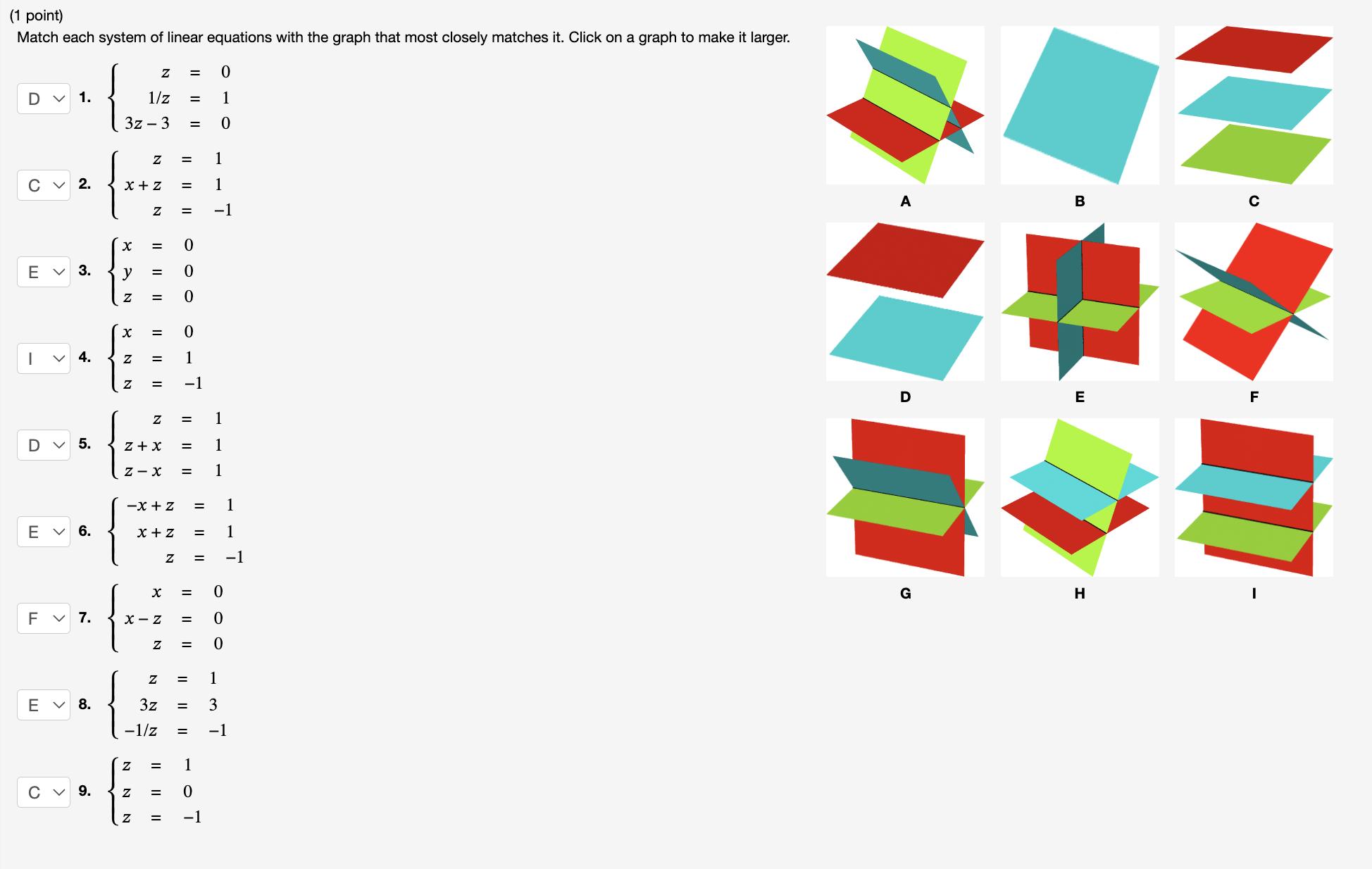 Solved (1 point) Match each system of linear equations with | Chegg.com