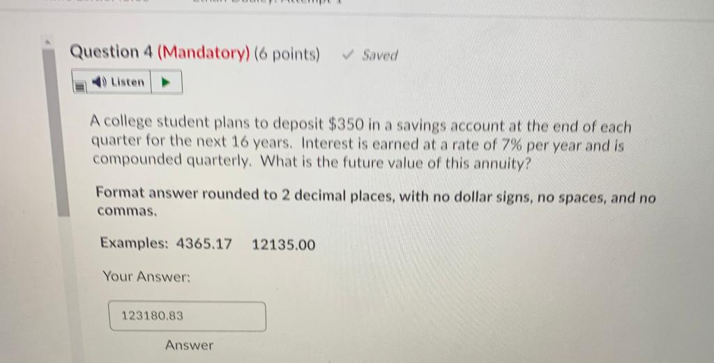 Solved Question 4 (Mandatory) (6 points) Saved Listen A | Chegg.com