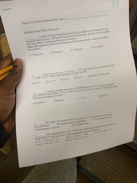 Solved Physics 2110 Final, Summer 2018, Name Multiple | Chegg.com