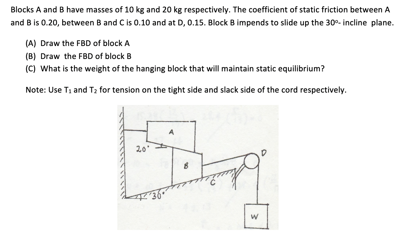 Solved Blocks A and B have masses of 10 kg and 20 kg | Chegg.com