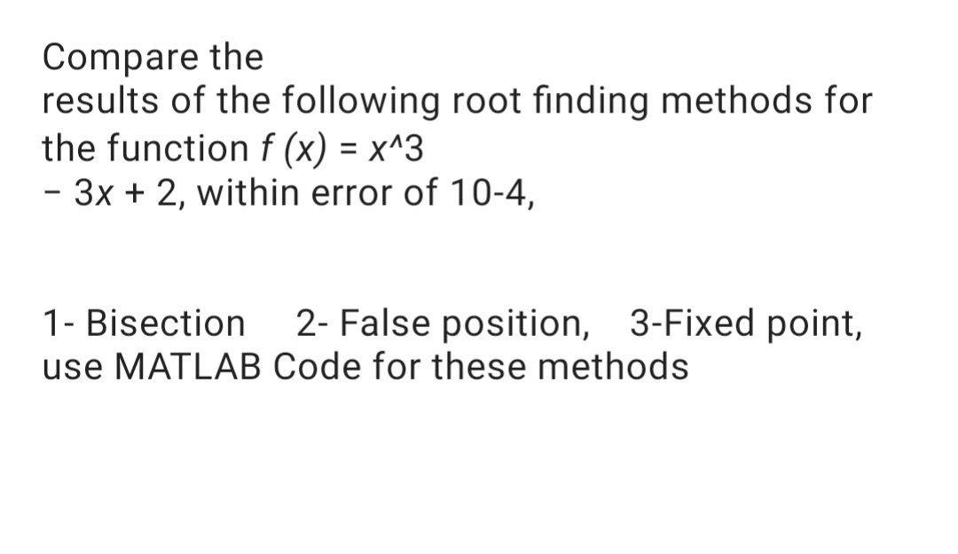 Solved Compare the results of the following root finding | Chegg.com