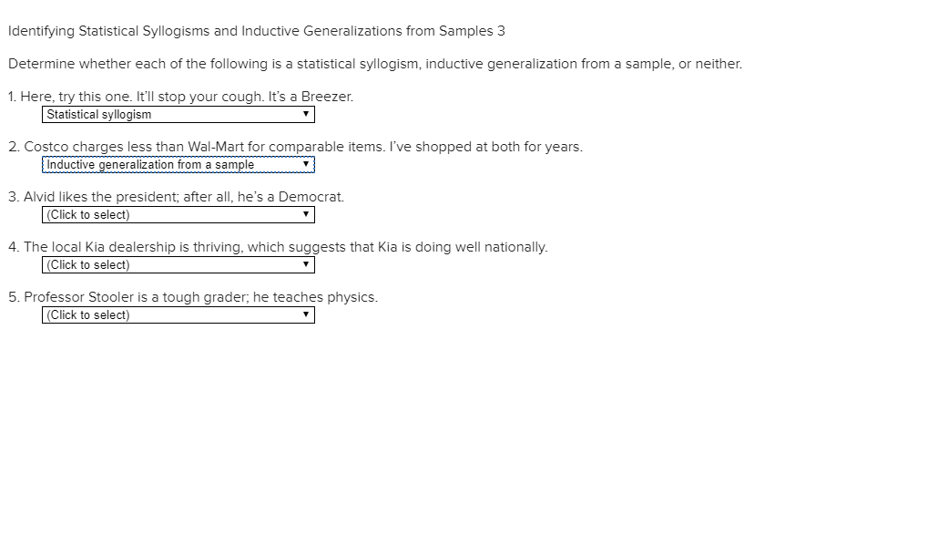 Solved Identifying Statistical Syllogisms and Inductive | Chegg.com