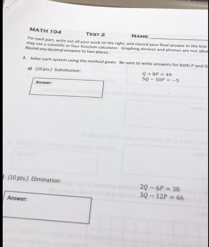 Solved MATH 104 NAME TEST 2 For each part, write out all | Chegg.com
