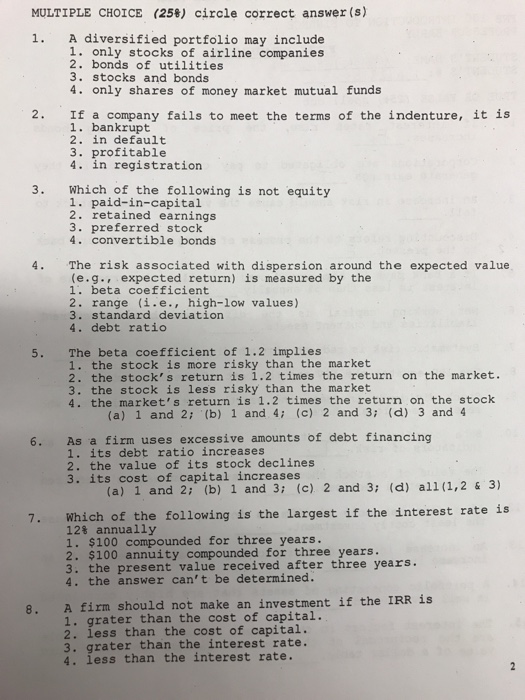 Solved MULTIPLE CHOICE (25%) circle correct answer(s) 1. A | Chegg.com