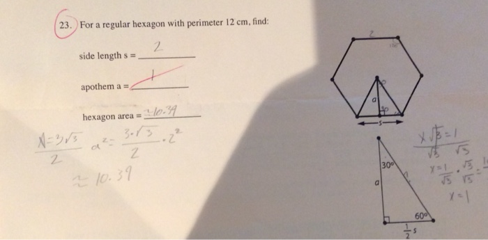 Solved 23. For a regular hexagon with perimeter 12 cm, find: | Chegg.com