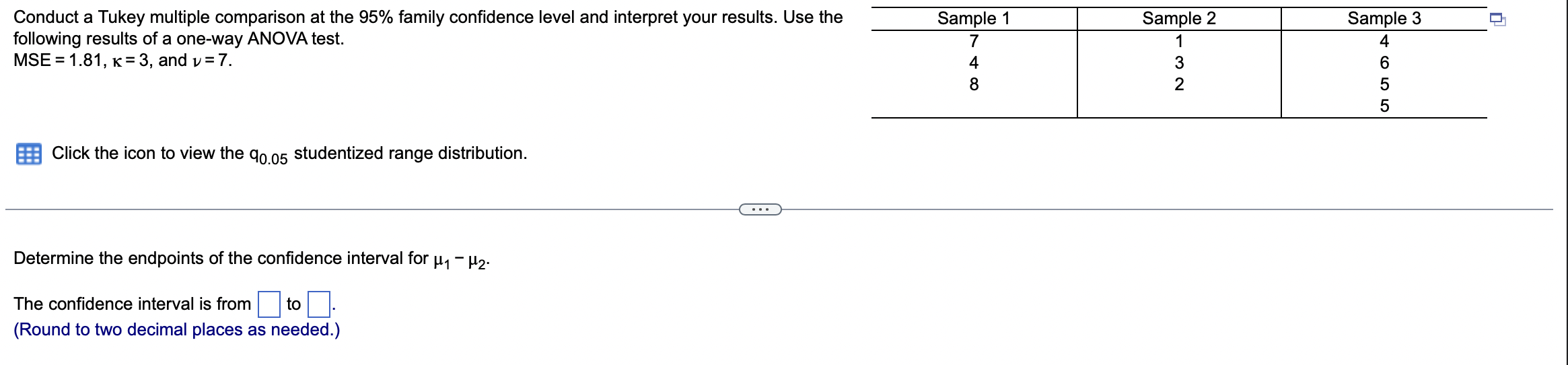 Solved Conduct a Tukey multiple comparison at the 95% family | Chegg.com
