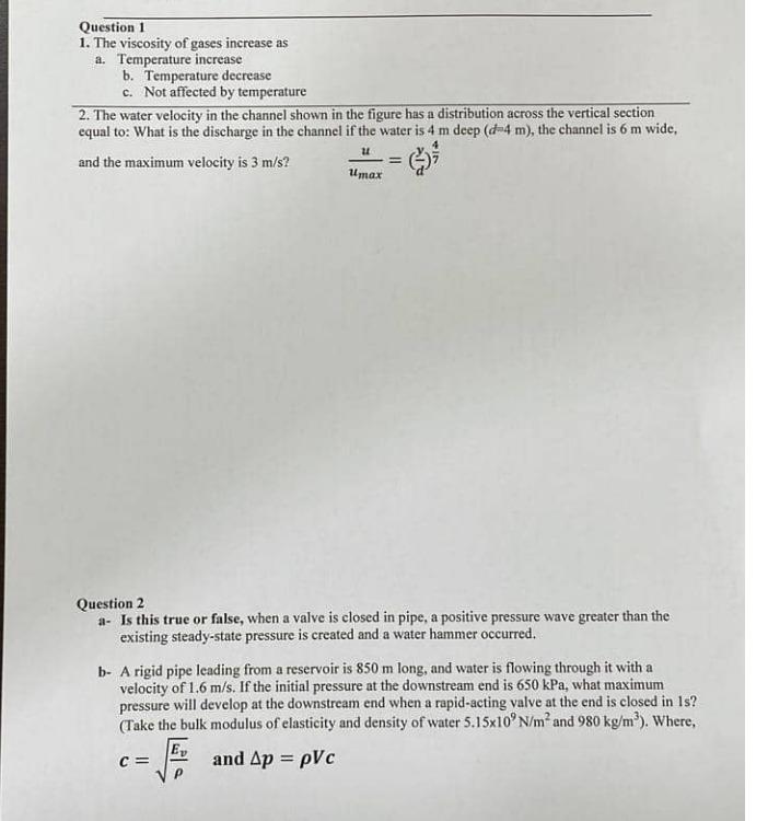 Solved 1. The viscosity of gases increase as a. Temperature | Chegg.com