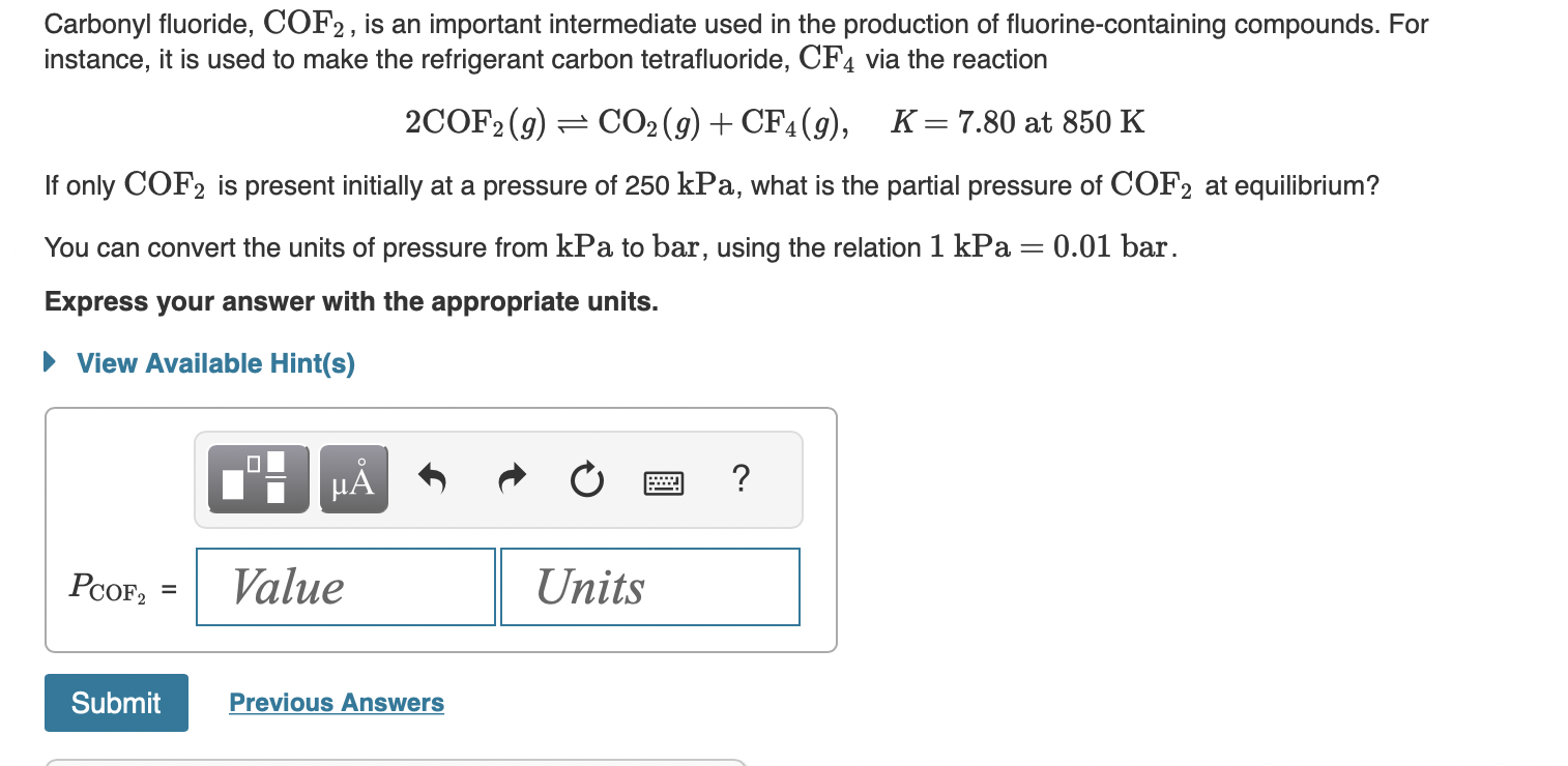 Solved Carbonyl fluoride, COF2, is an important intermediate | Chegg.com