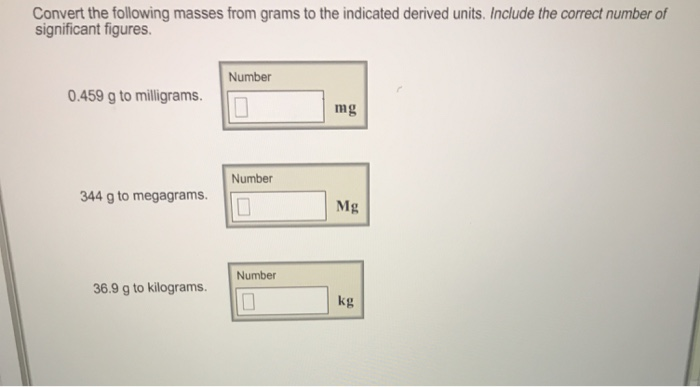 Solved Convert the following masses from grams to the | Chegg.com